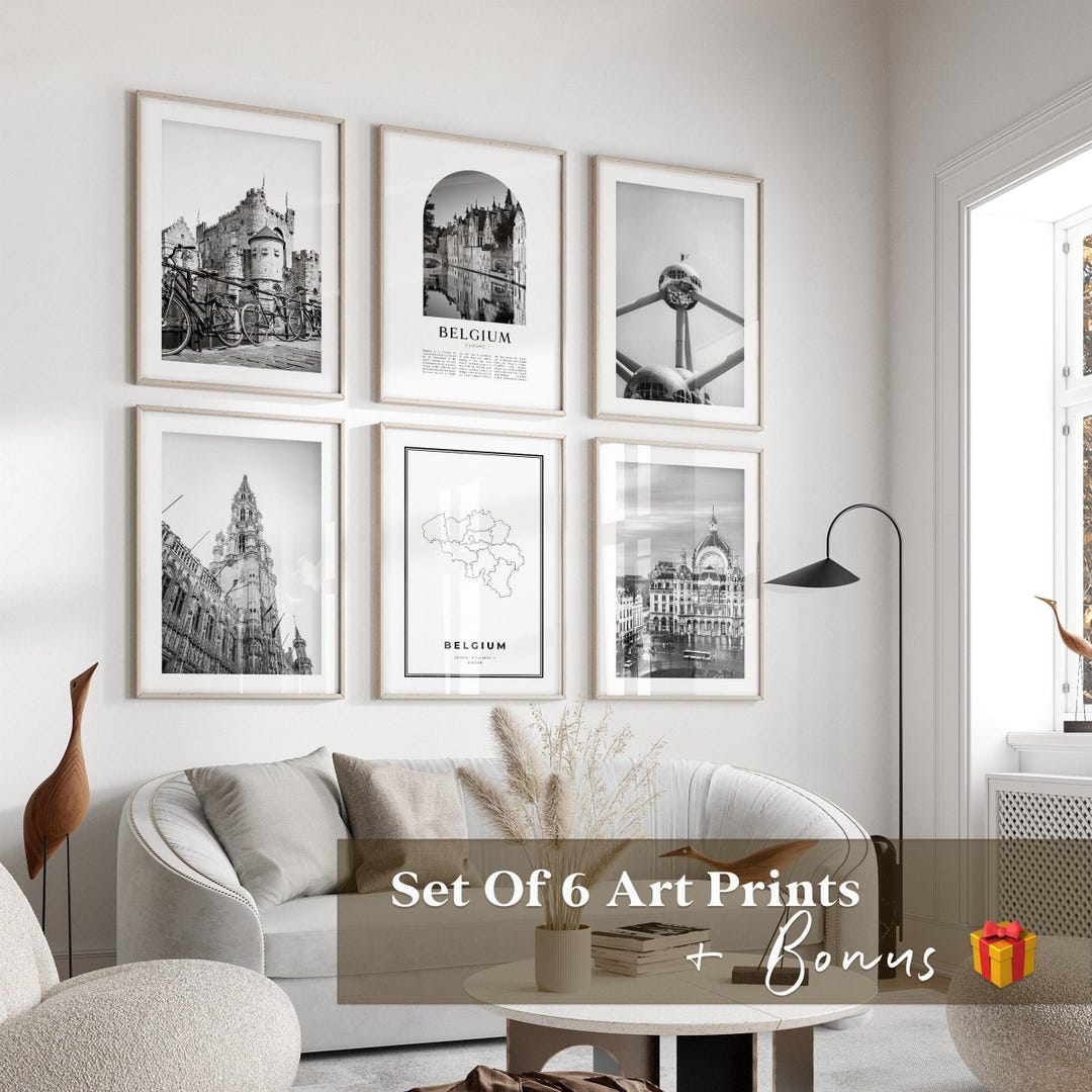 Belgium Gallery Wall Art - Set of 6, Belgium Black and White Photo ...