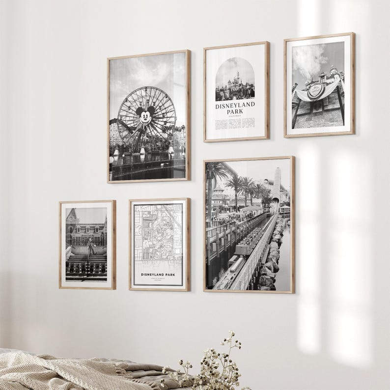 Disneyland Park Gallery Wall Art - Set of 6, Disneyland Park Black and ...