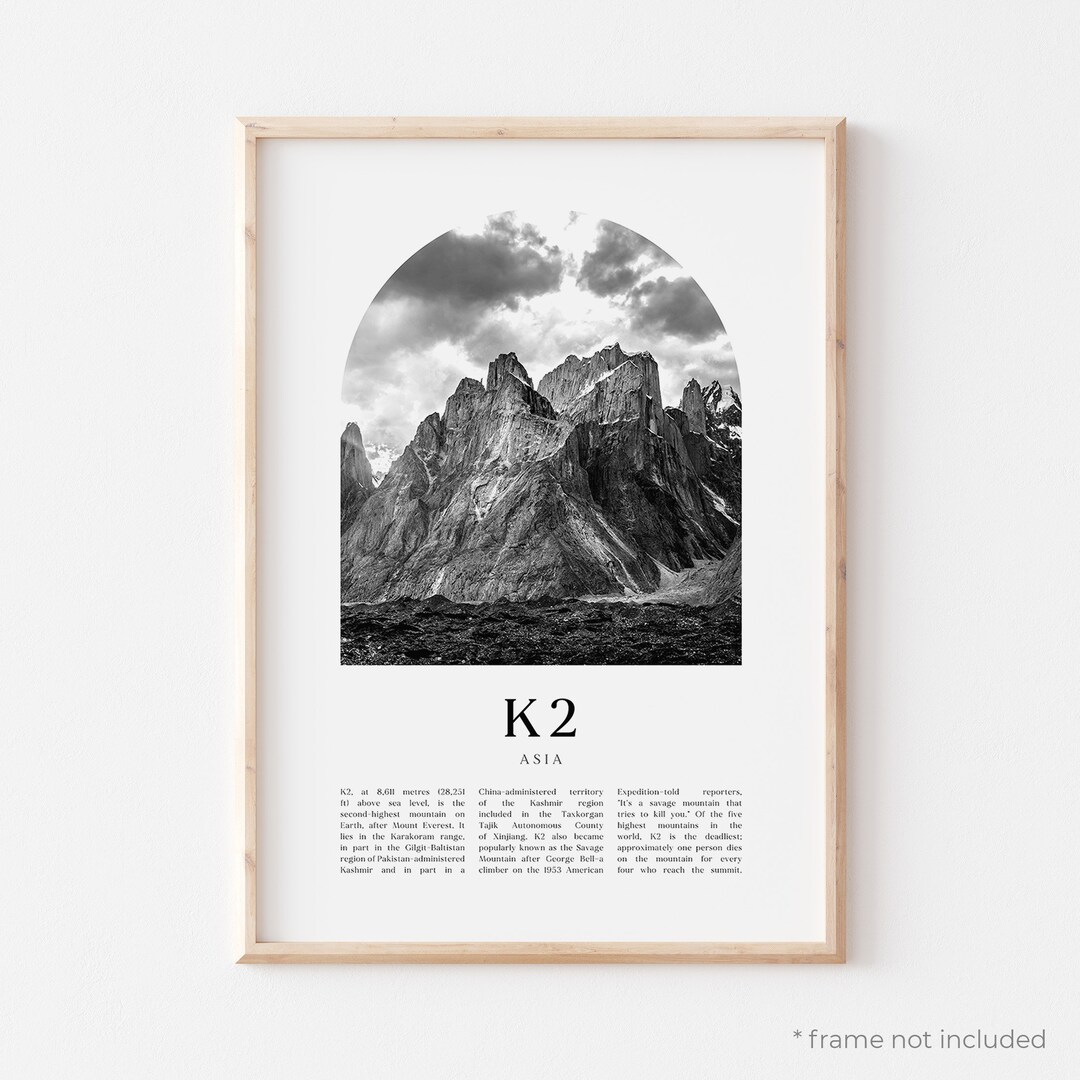 K2 Art Print, K2 Poster, K2 Photo, K2 Wall Art, K2 Black and White ...