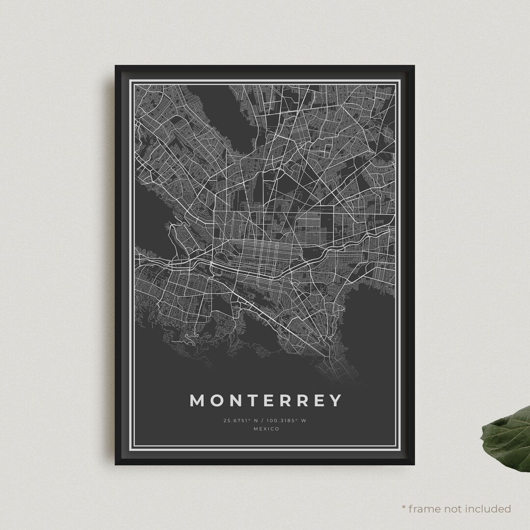 Monterrey Map Print, Monterrey Black Map Poster, Monterrey Dark Map ...