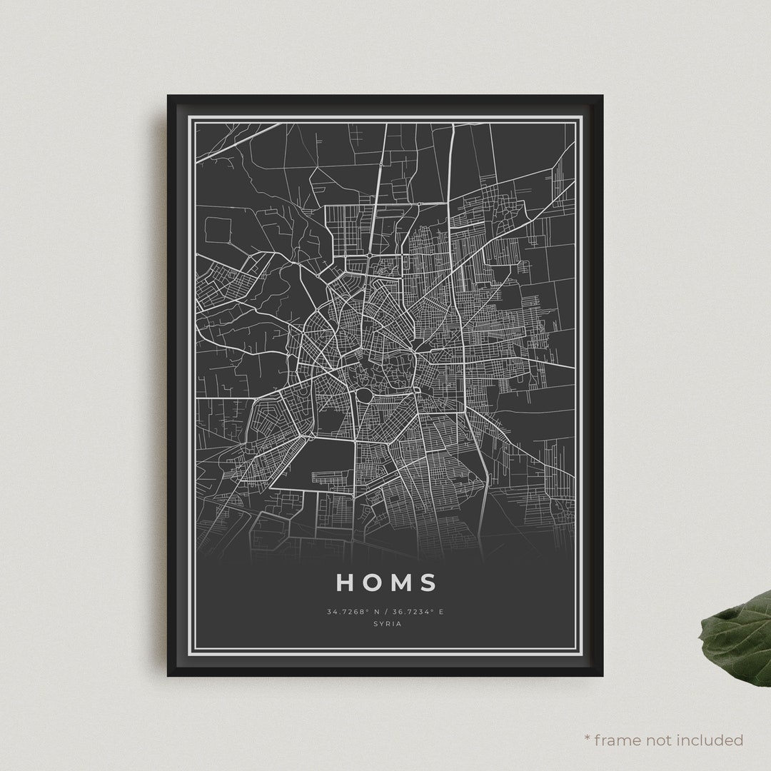Homs Map Print, Homs Black Map Poster, Homs Dark Map Poster, syria ...