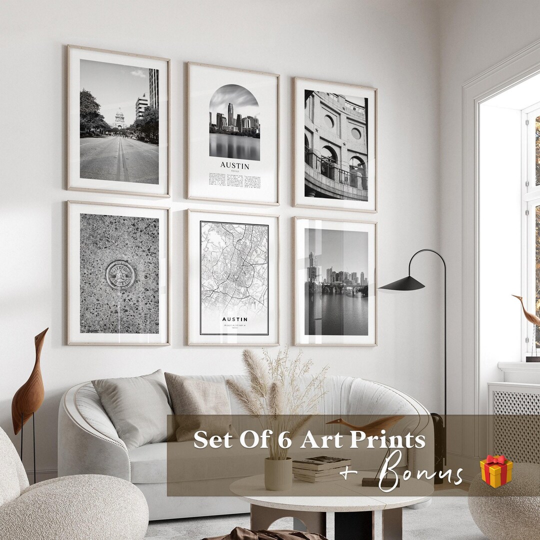 Austin Gallery Wall Art - Set of 6, Austin Black and White Photo ...