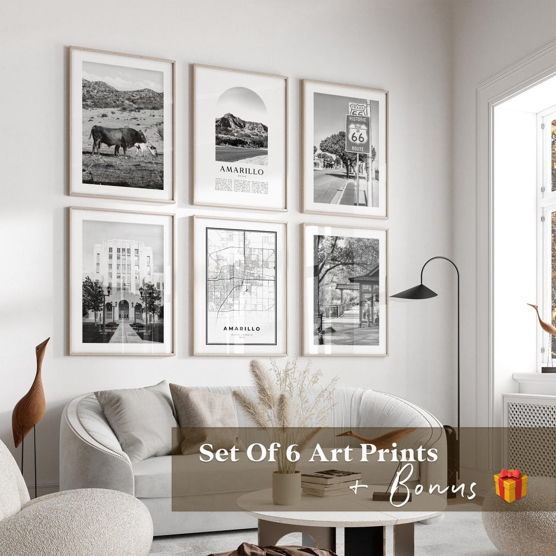 Amarillo Gallery Wall Art - Set of 6, Amarillo Black and White Photo ...