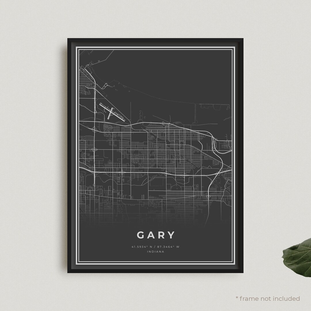 Gary Map Print, Gary Black Map Poster, Gary Dark Map Poster, Indiana ...