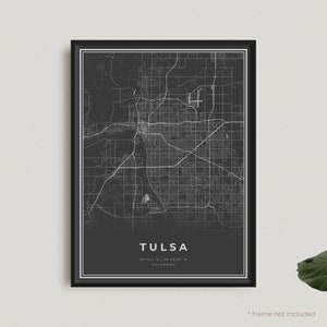 Tulsa Map Print, Tulsa Black Map Poster, Tulsa Dark Map Poster ...