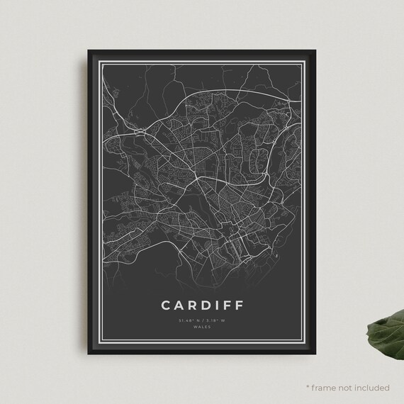 Art & Collectibles Digital Prints Caerdydd Poster Wall Art Print Map ...