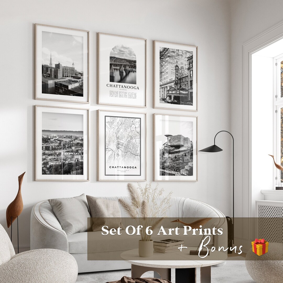 Chattanooga Gallery Wall Art Set of 6, Chattanooga Black and White ...