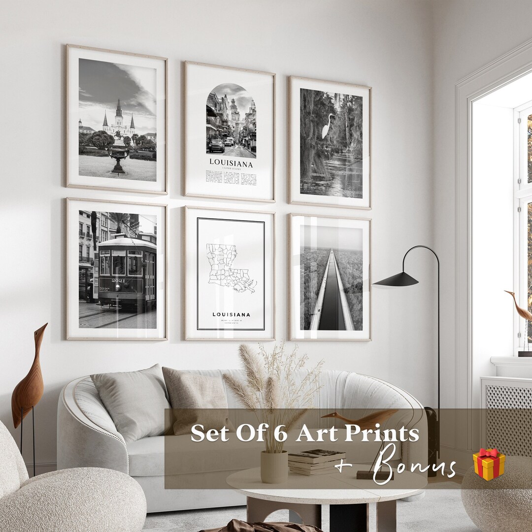 Louisiana Gallery Wall Art - Set of 6, Louisiana Black and White Photo ...