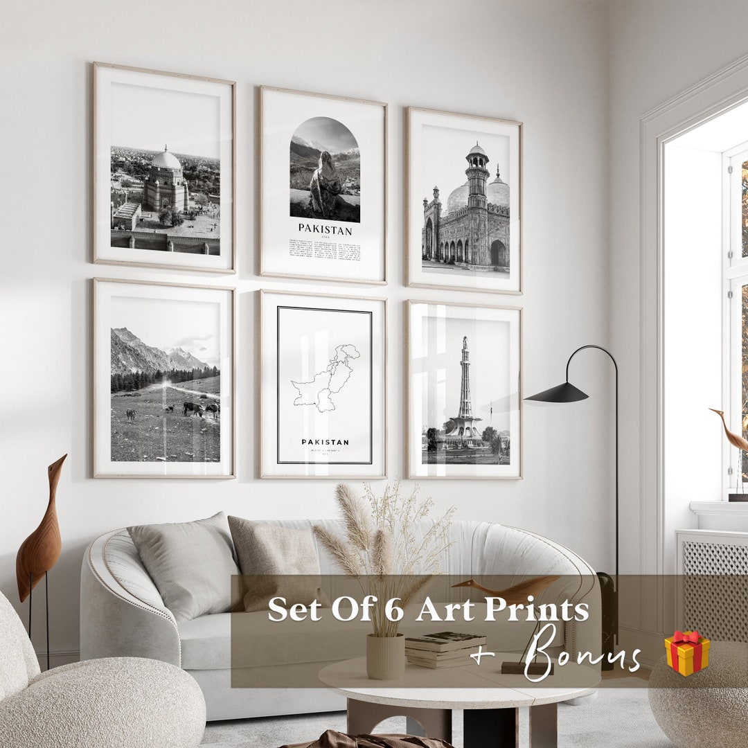 Pakistan Gallery Wall Art - Set of 6, Pakistan Black and White Photo ...
