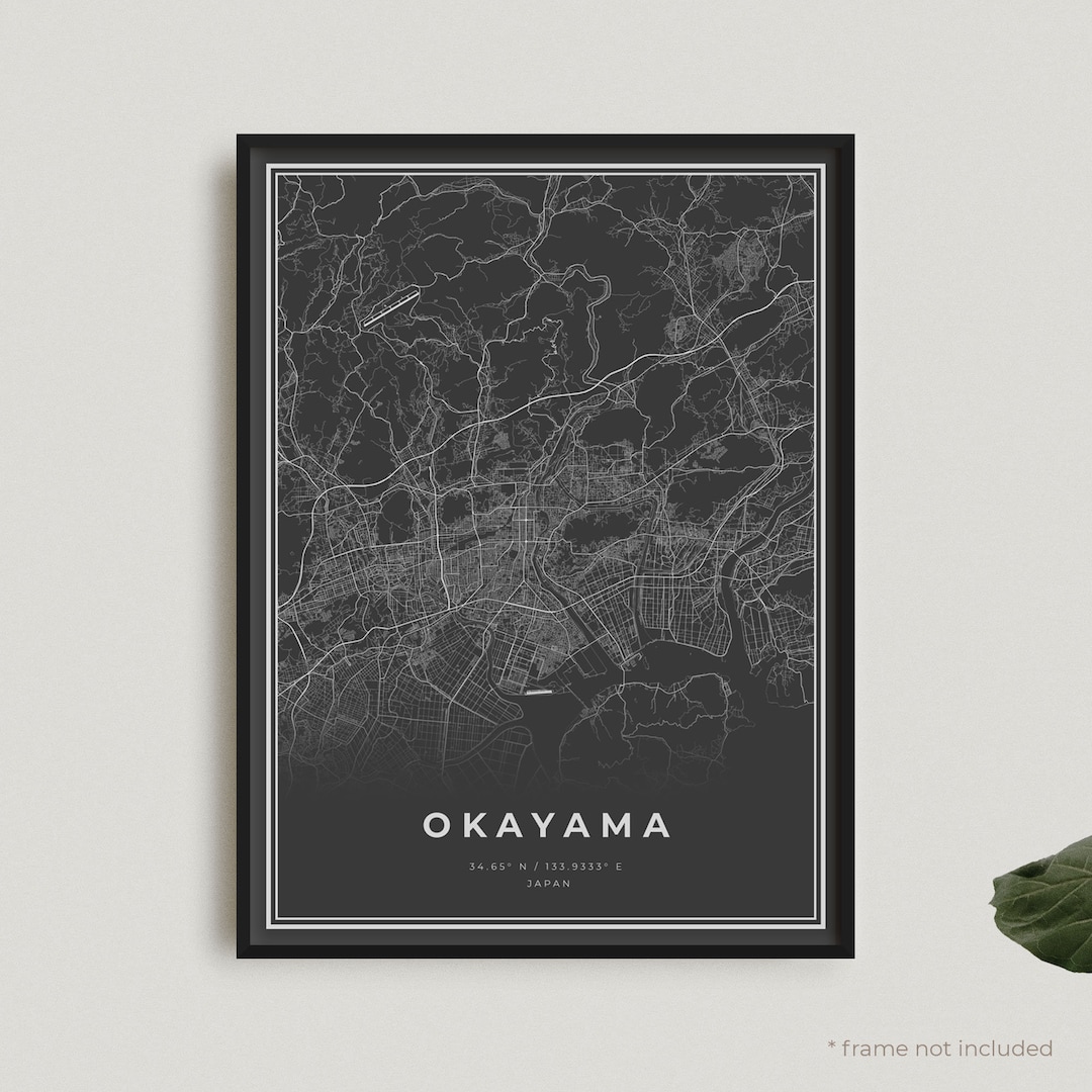 Okayama Map Print, Okayama Black Map Poster, Okayama Dark Map Poster ...