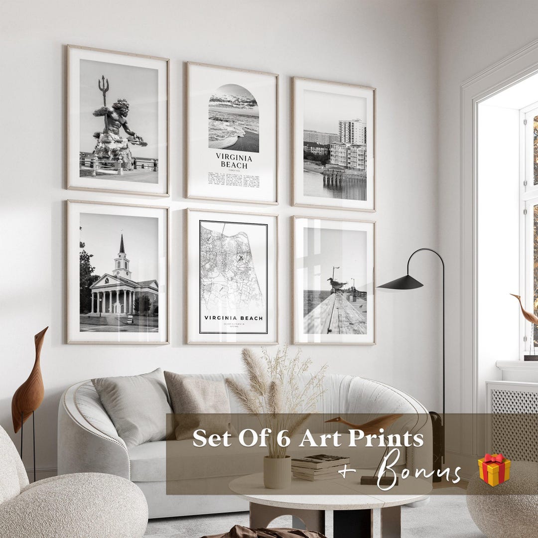 Virginia Beach Gallery Wall Art - Set of 6, Virginia Beach Black and ...