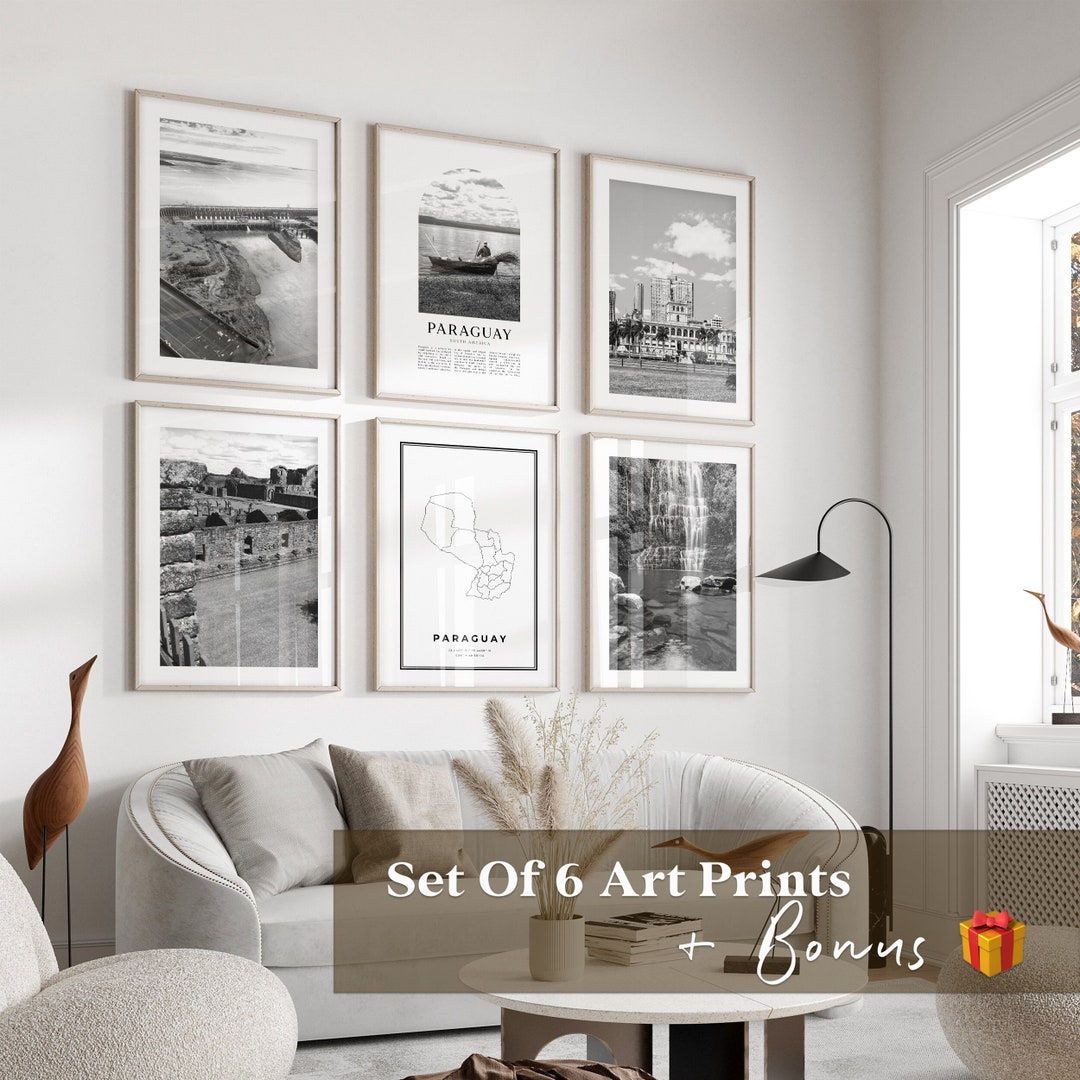 Paraguay Gallery Wall Art - Set of 6, Paraguay Black and White Photo ...
