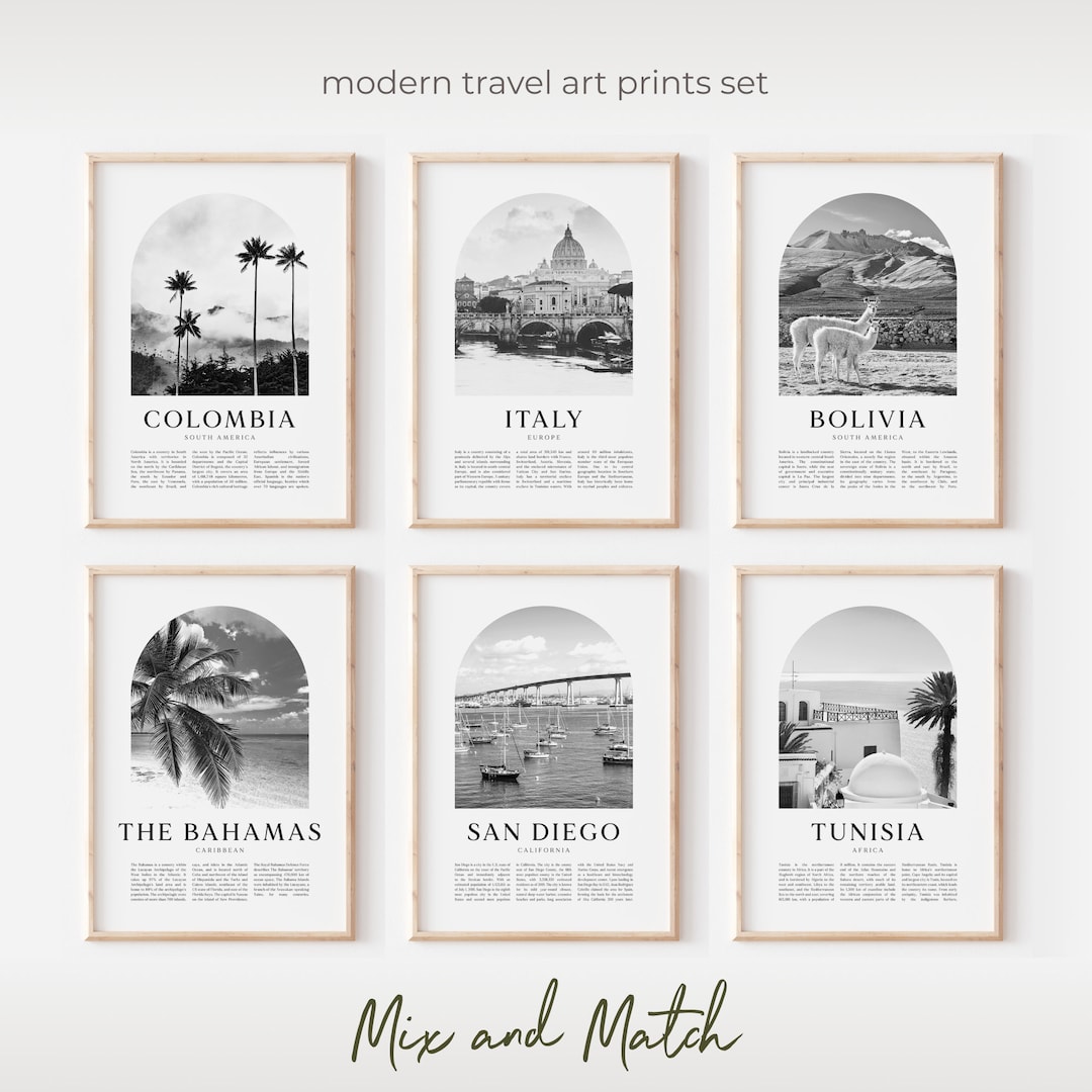Travel Art Prints Set, Travel Posters Set, Modern Travel Gallery Wall ...