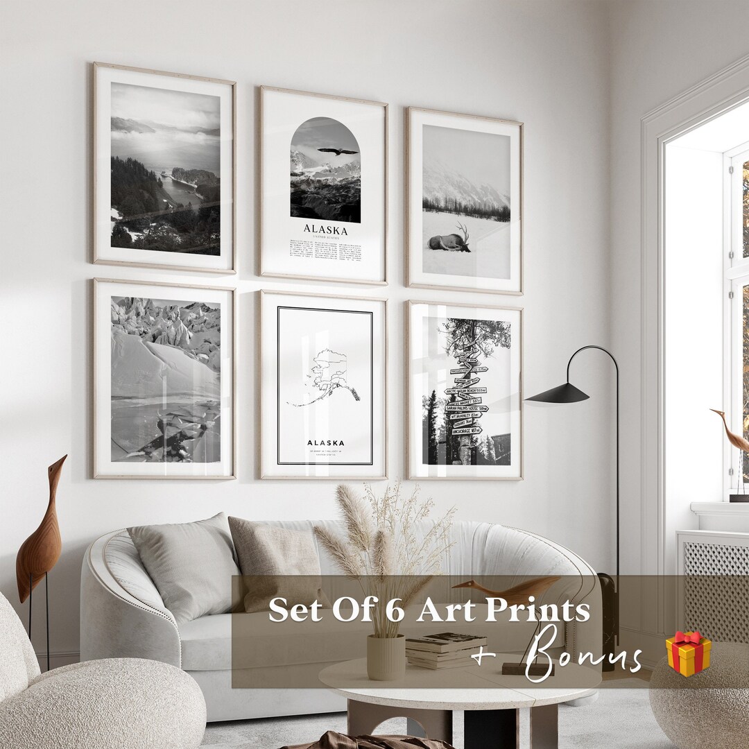 Alaska Gallery Wall Art - Set of 6, Alaska Black and White Photo ...