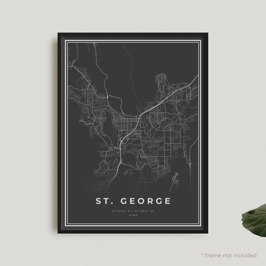 St. George Map Print, St. George Black Map Poster, St. George Dark Map ...