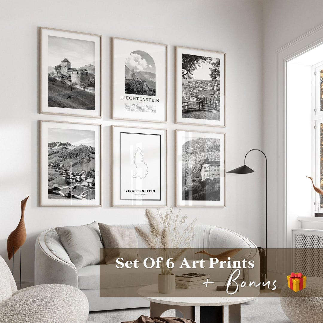 Liechtenstein Gallery Wall Art - Set of 6, Liechtenstein Black and ...
