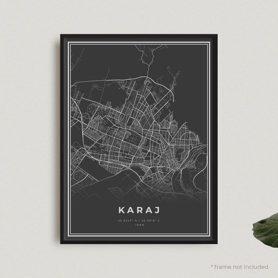 Karaj Map Print Karaj Black Map Poster Karaj Dark Map | Etsy
