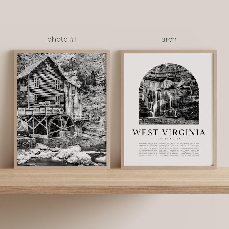 West Virginia Gallery Wall Art - Set of 6, West Virginia Black and ...