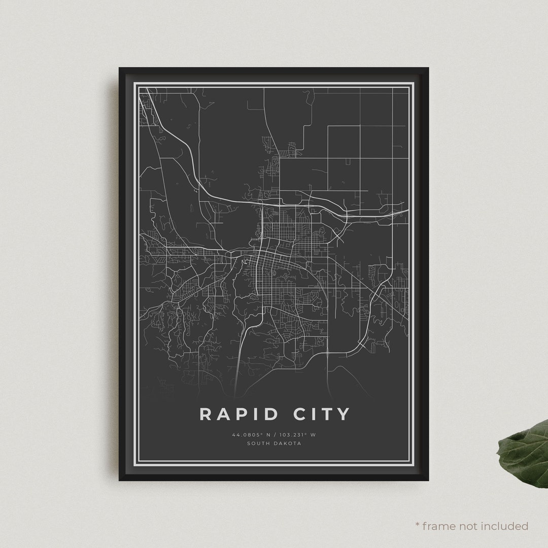 Rapid City Map Print, Rapid City Black Map Poster, Rapid City Dark Map ...