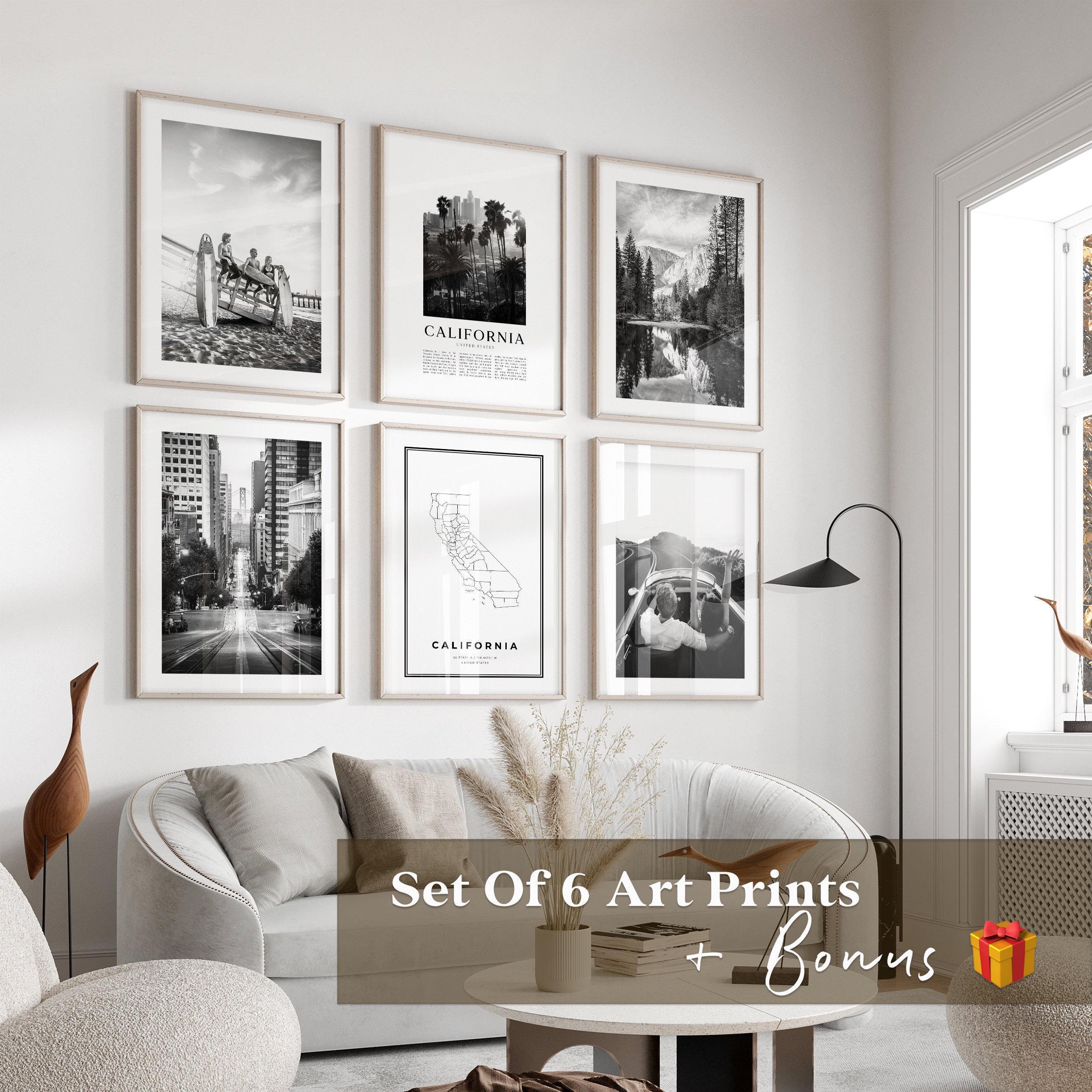 California Gallery Wall Art - Set of 6, California Black and White ...