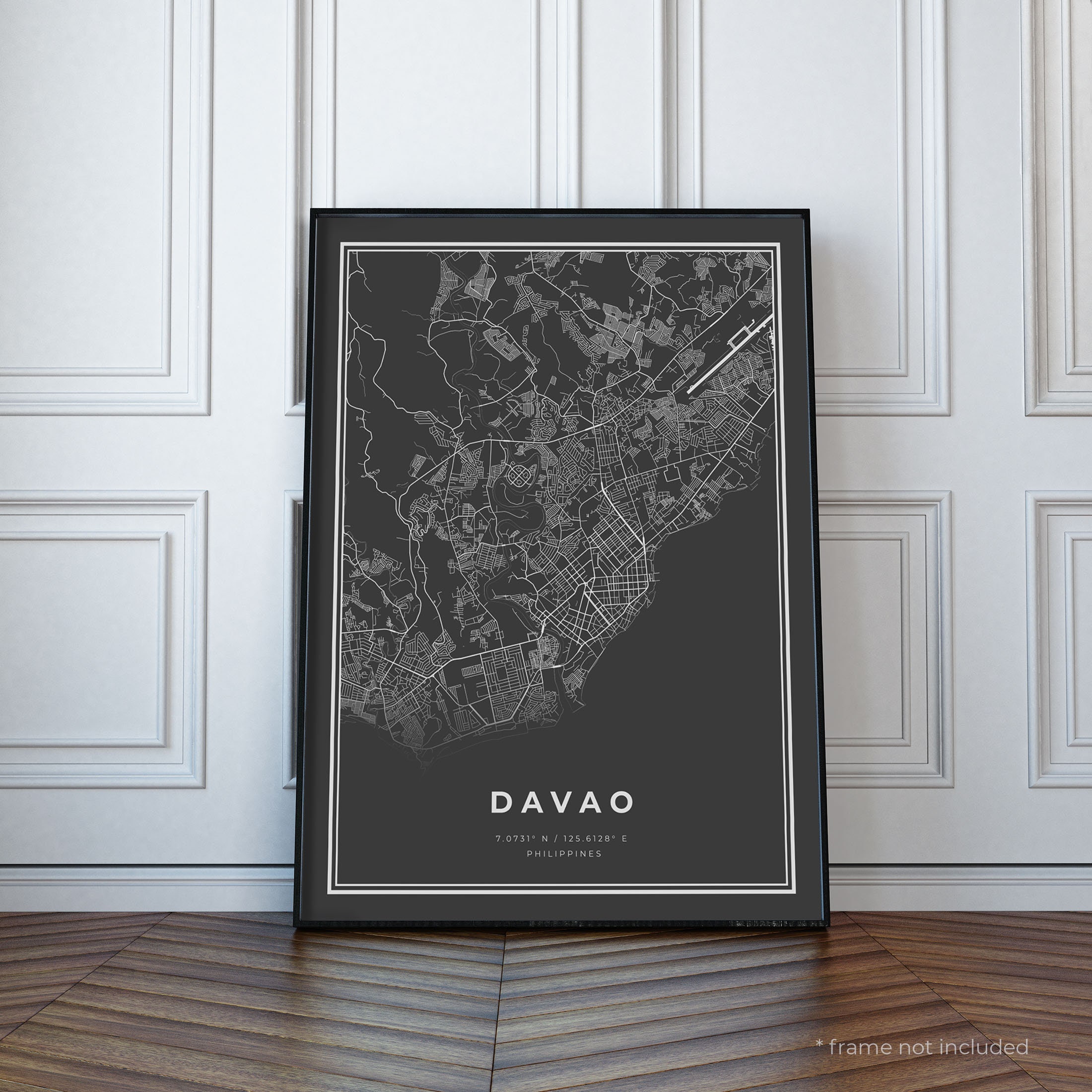 Davao Map Print Davao Black Map Poster Chicago Dark Map | Etsy