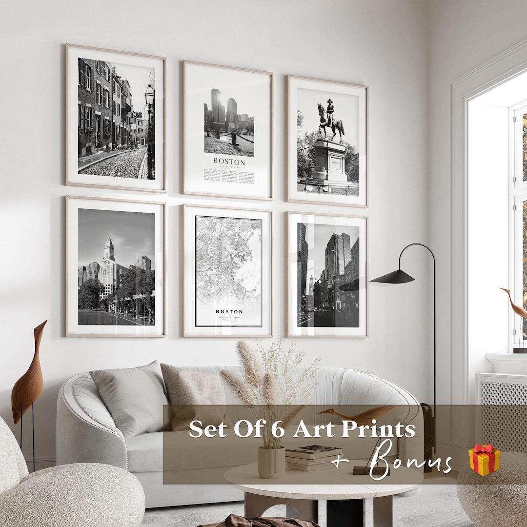 Boston Gallery Wall Art - Set of 6, Boston Black and White Photo ...