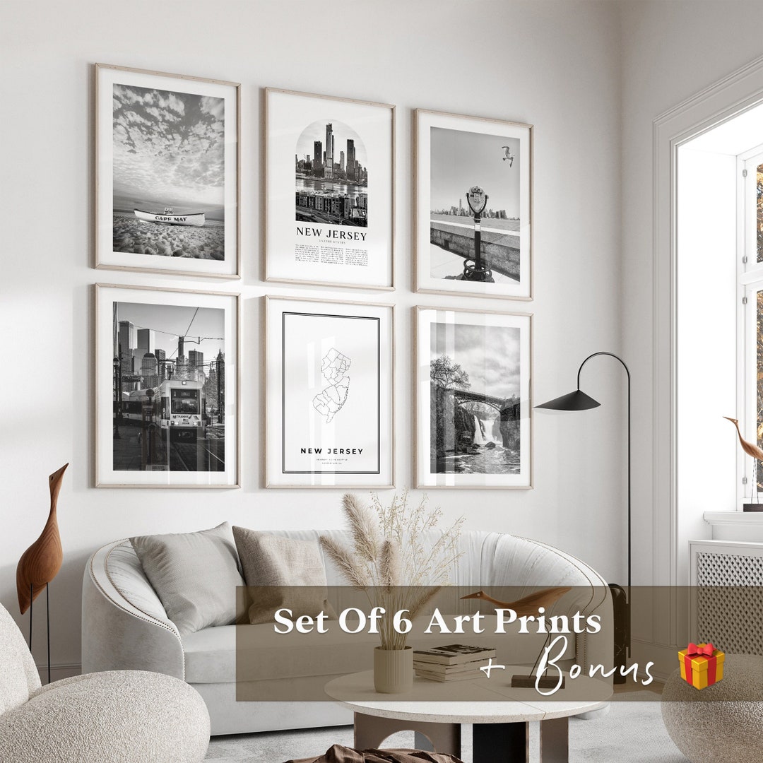 New Jersey Gallery Wall Art - Set of 6, New Jersey Black and White ...