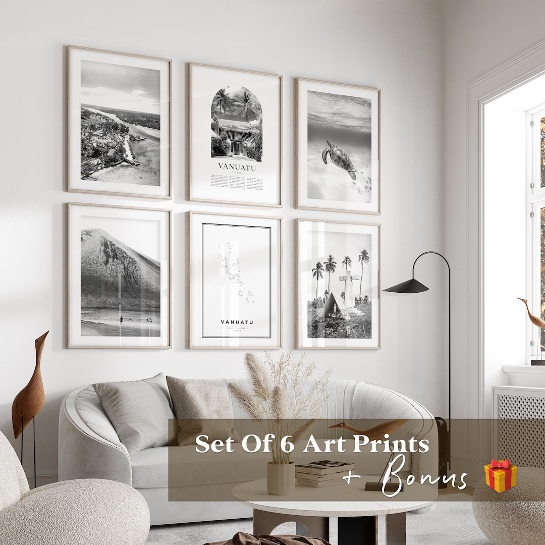 Vanuatu Gallery Wall Art - Set of 6, Vanuatu Black and White Photo ...