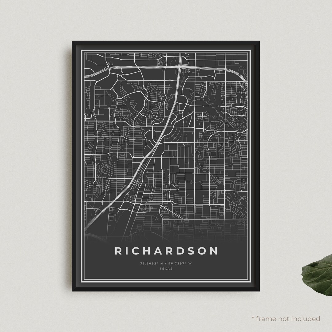 Richardson Map Print, Richardson Black Map Poster, Richardson Dark Map ...