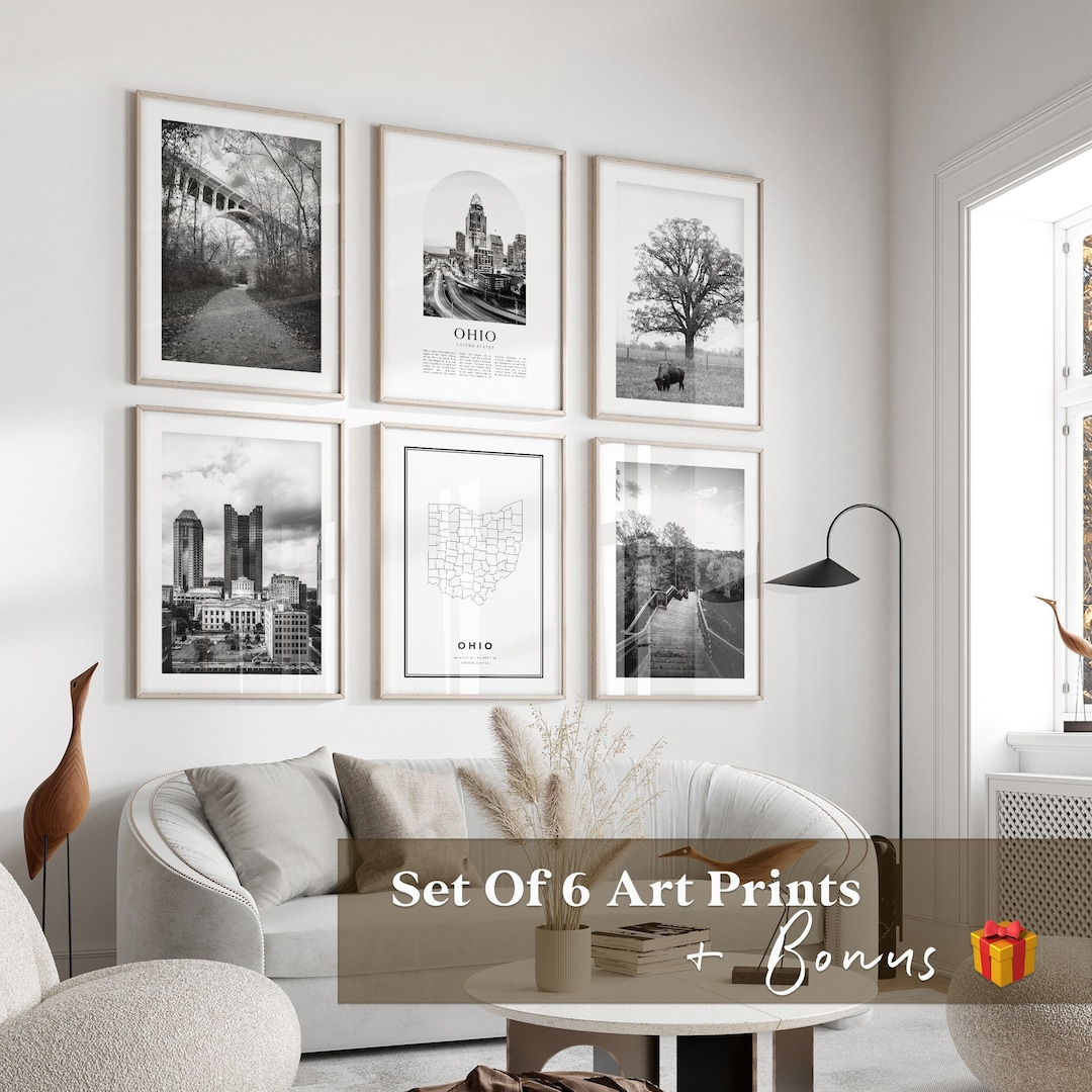 Ohio Gallery Wall Art - Set of 6, Ohio Black and White Photo, Ohio ...