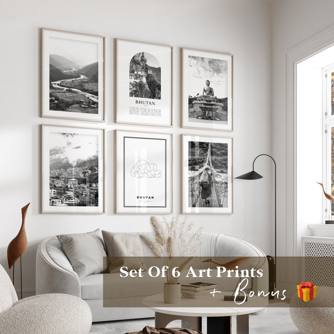Bhutan Gallery Wall Art - Set of 6, Bhutan Black and White Photo ...