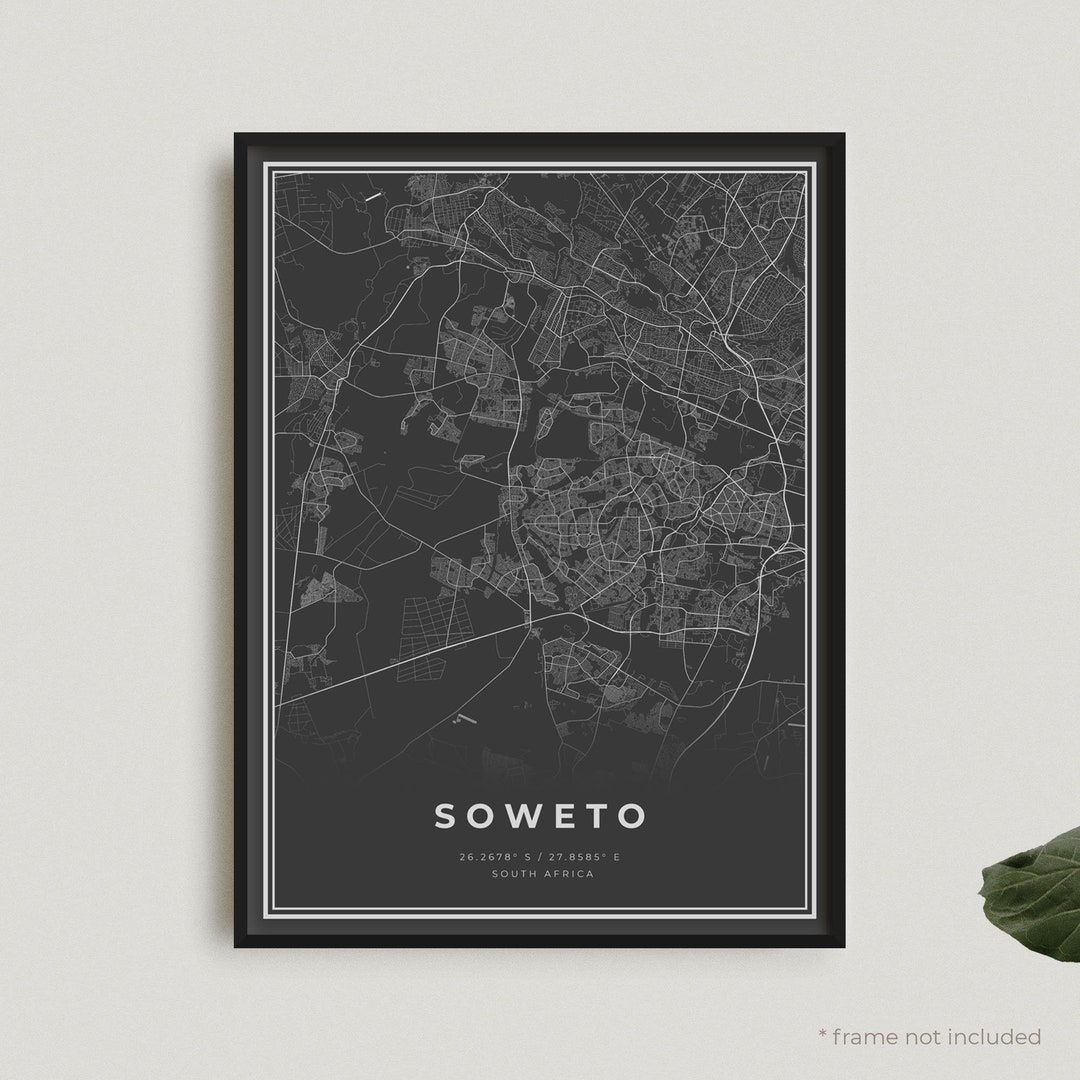 Soweto Map Print, Soweto Black Map Poster, Soweto Dark Map Poster ...