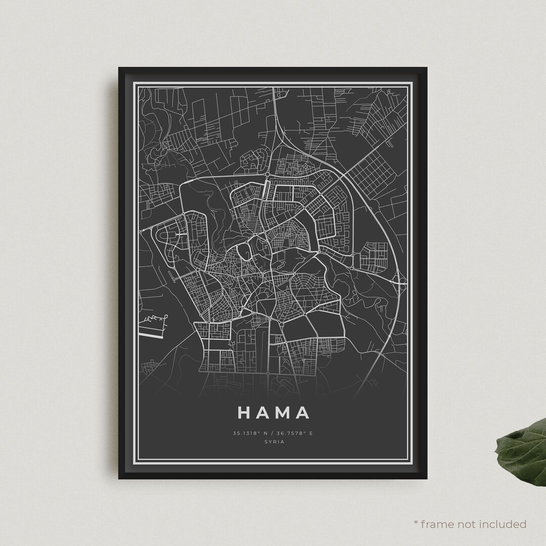 Hama Map Print, Hama Black Map Poster, Hama Dark Map Poster, syria ...