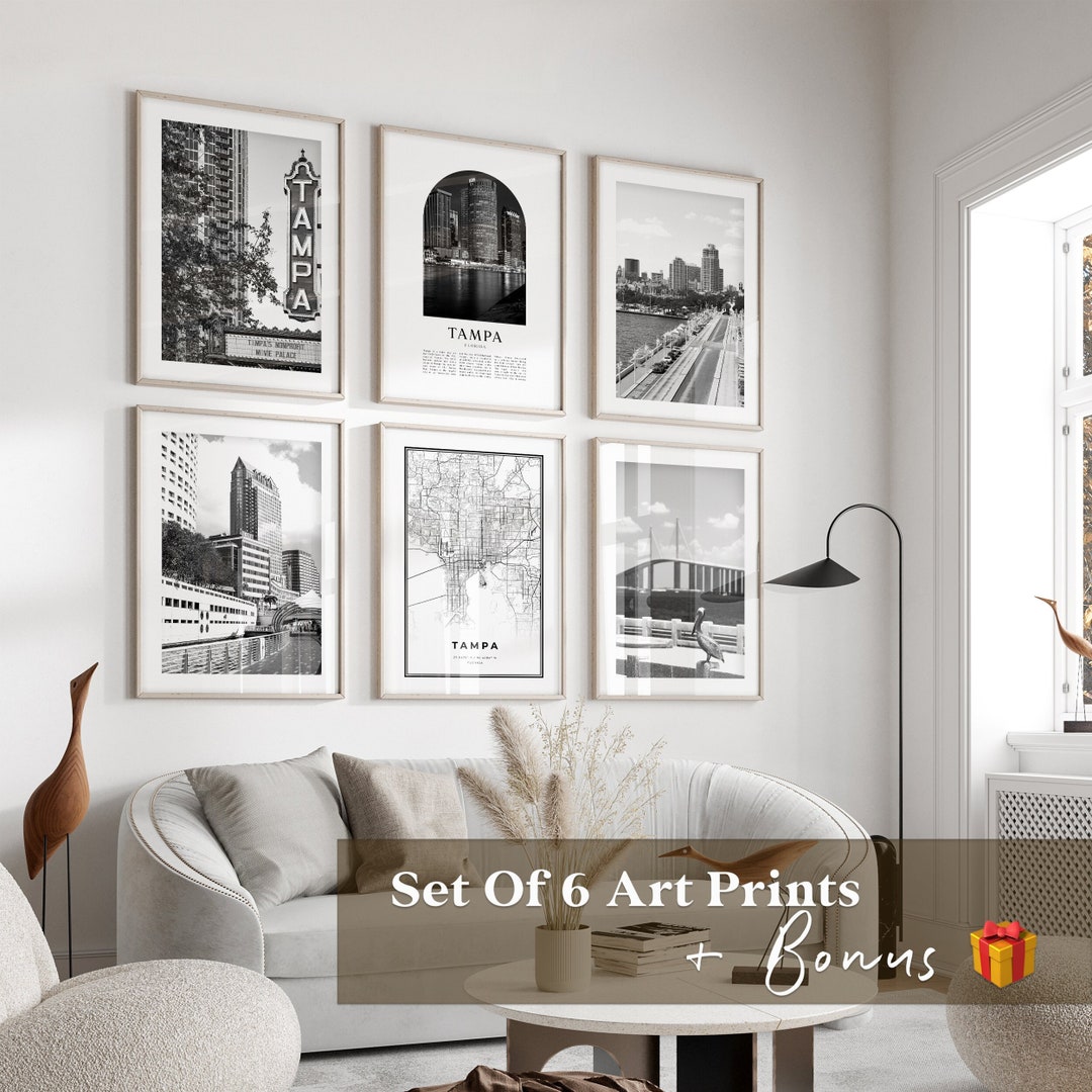 Tampa Gallery Wall Art - Set of 6, Tampa Black and White Photo, Tampa ...