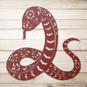 Year of the Snake 2025 Metal Wall Art, Chinese Zodiac Floral Papercut ...