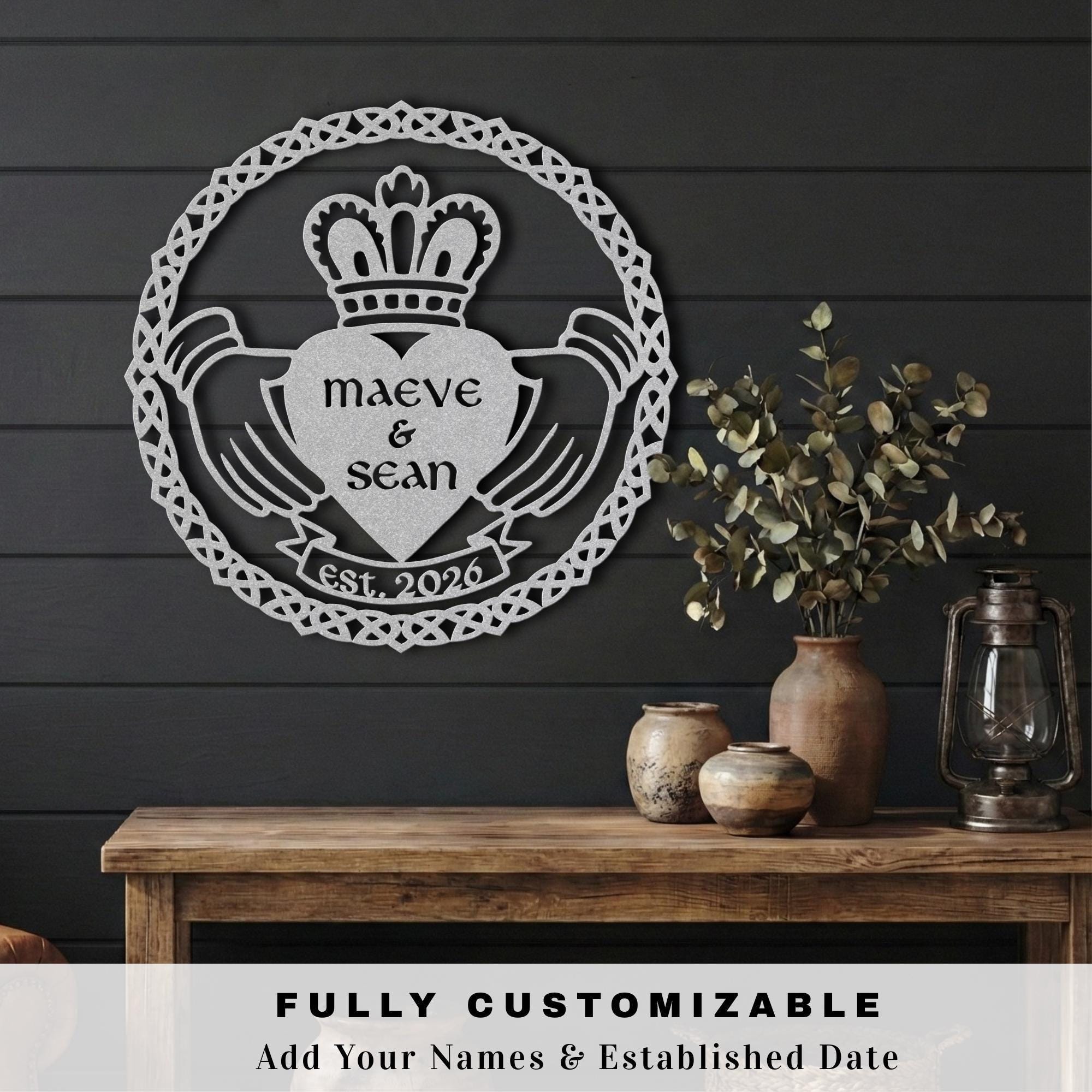 Personalized Claddagh Wall Art • Custom Couple Name Sign • Irish ...