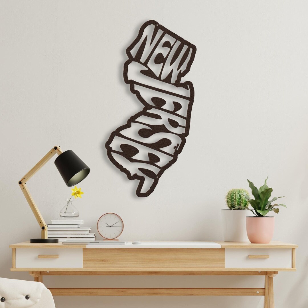 New Jersey Wall Art METAL Home Sign, State Outline Retro Name Wall ...