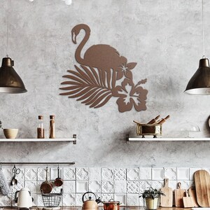 Flamingo Metal Wall Art, Tropical Flower Wall Hanging, Hibiscus Metal ...