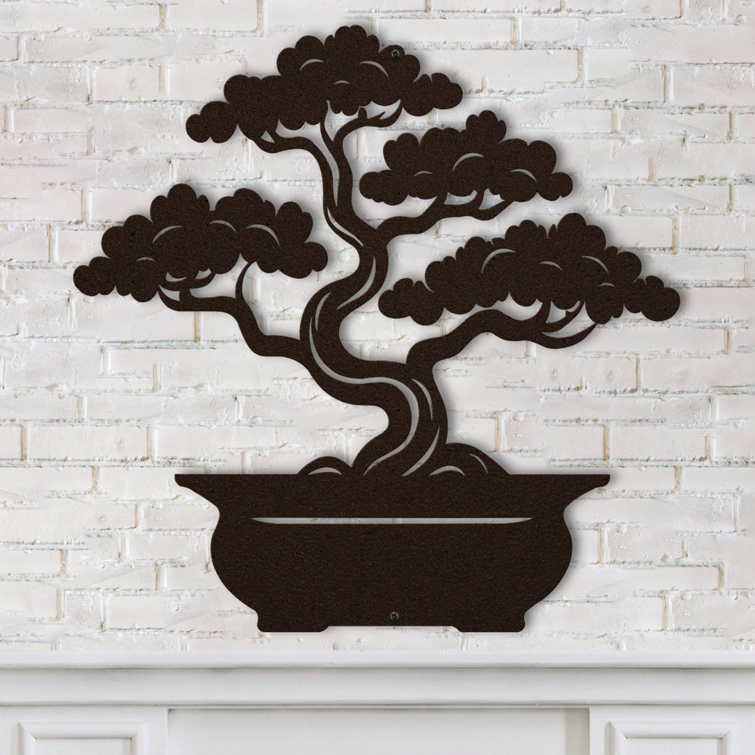 Metal Bonsai Tree Wall Art, Japanese Art Wall Hanging, Chinese Metal ...