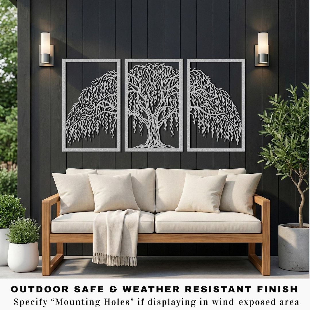 Metal Tree Wall Art • Weeping Willow Decor • Set of 3 Tree of Life ...