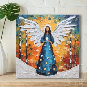 Snow Angel Art Print on Ceramic Tile or Canvas Wall Art, Abstract Birch ...