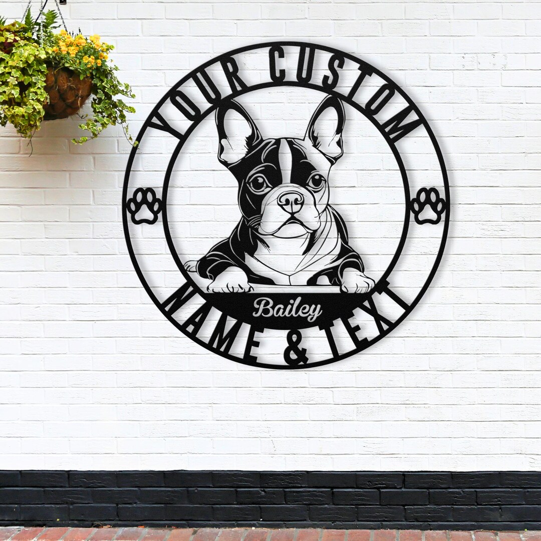 Custom Boston Terrier Metal Welcome Sign, Personalized Family Last Name ...
