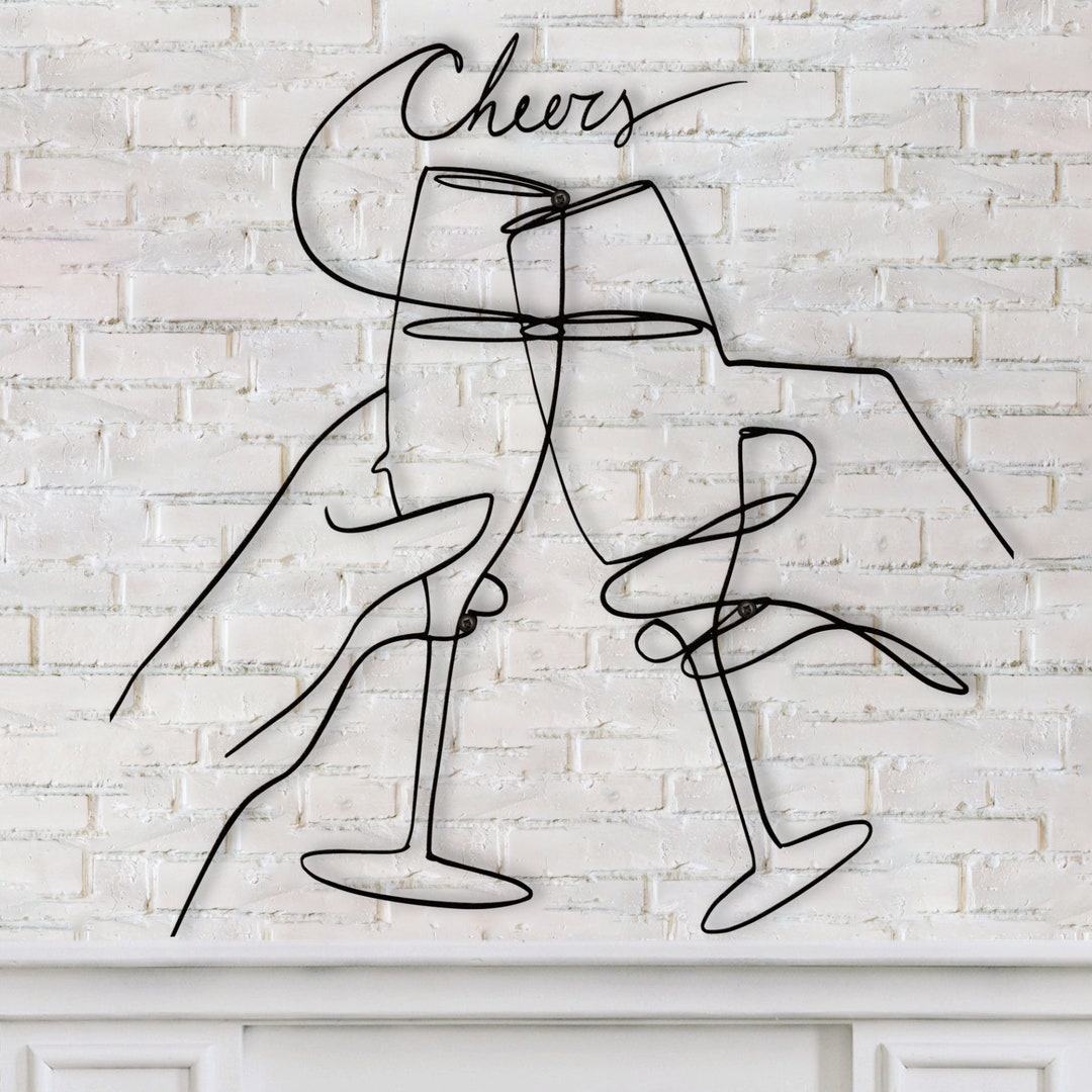 Cheers Metal Wall Art, Champagne Glass Wall Hanging, Bar Cart Metal ...