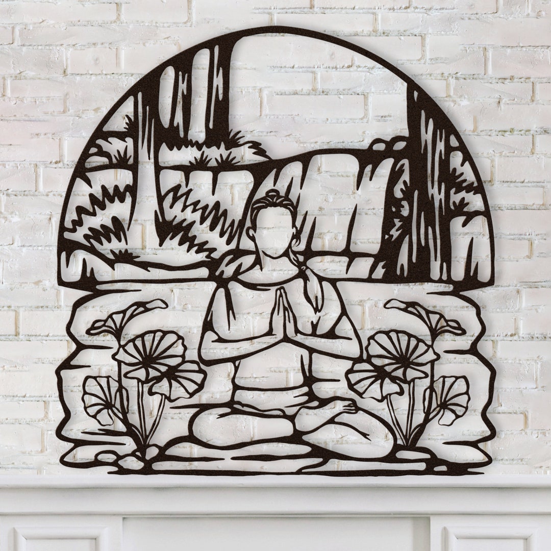 Zen Metal Wall Art, Meditation Wall Hanging, Waterfall Nature Scene ...