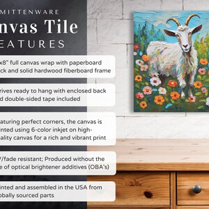 White Goat Art Print, Ceramic Tile or Canvas Wall Art, Original Oil ...