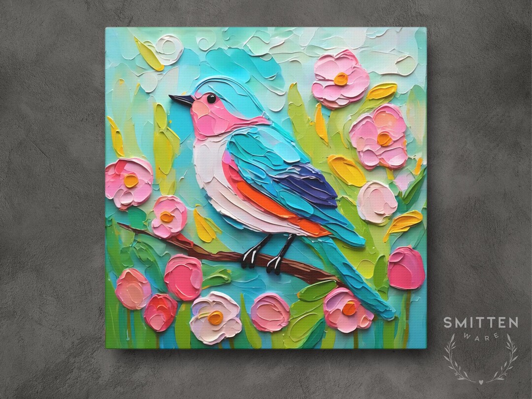 Spring Bird Art Print on Giclee or Canvas Wall Art, Colorful Pastel ...