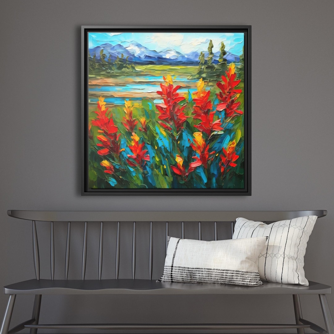 Wyoming State Flower Indian Paintbrush Mountain Landscape Painting on ...