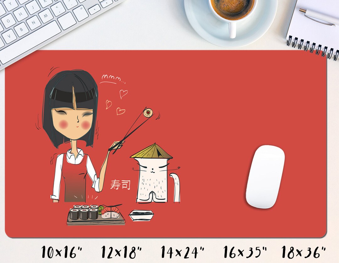 Sushi Desk Mat, Japanese Anime Mouse Pad, Cute Kawaii Cat Red Mousepad ...