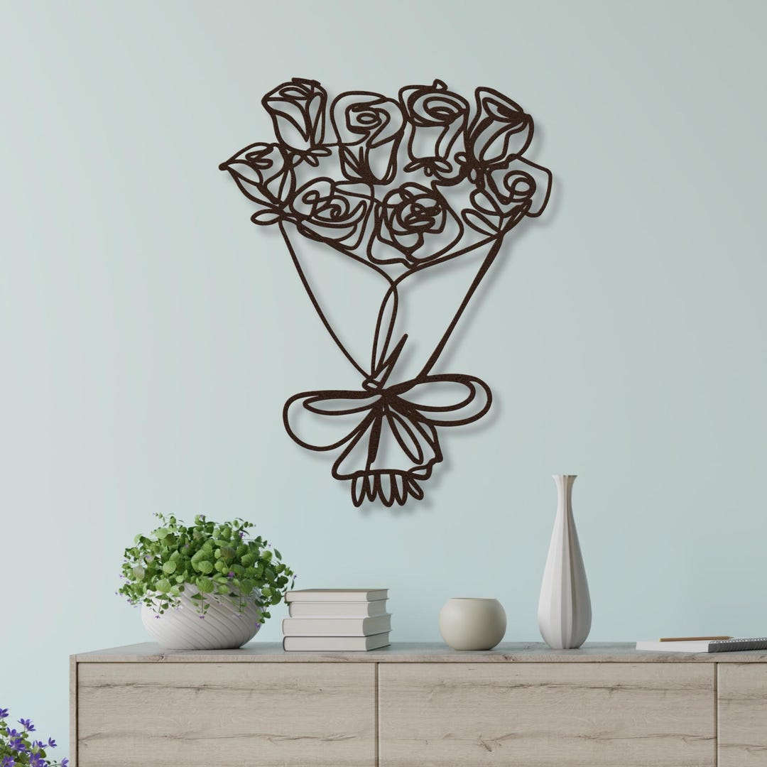 Metal Rose Wall Art, Flower Bouquet Wall Art, Coquette Bow Floral Metal ...