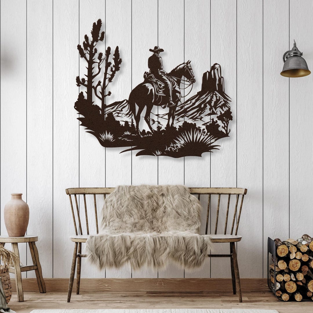 Metal Cowboy Wall Art, Metal Western Art, Cowboy Art, Desert Scene ...